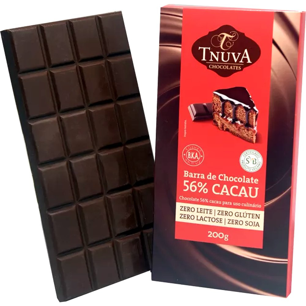 Barra de Chocolate 56% Cacau Sem Glúten Zero Leite Vegano Tnuva 200g ...
