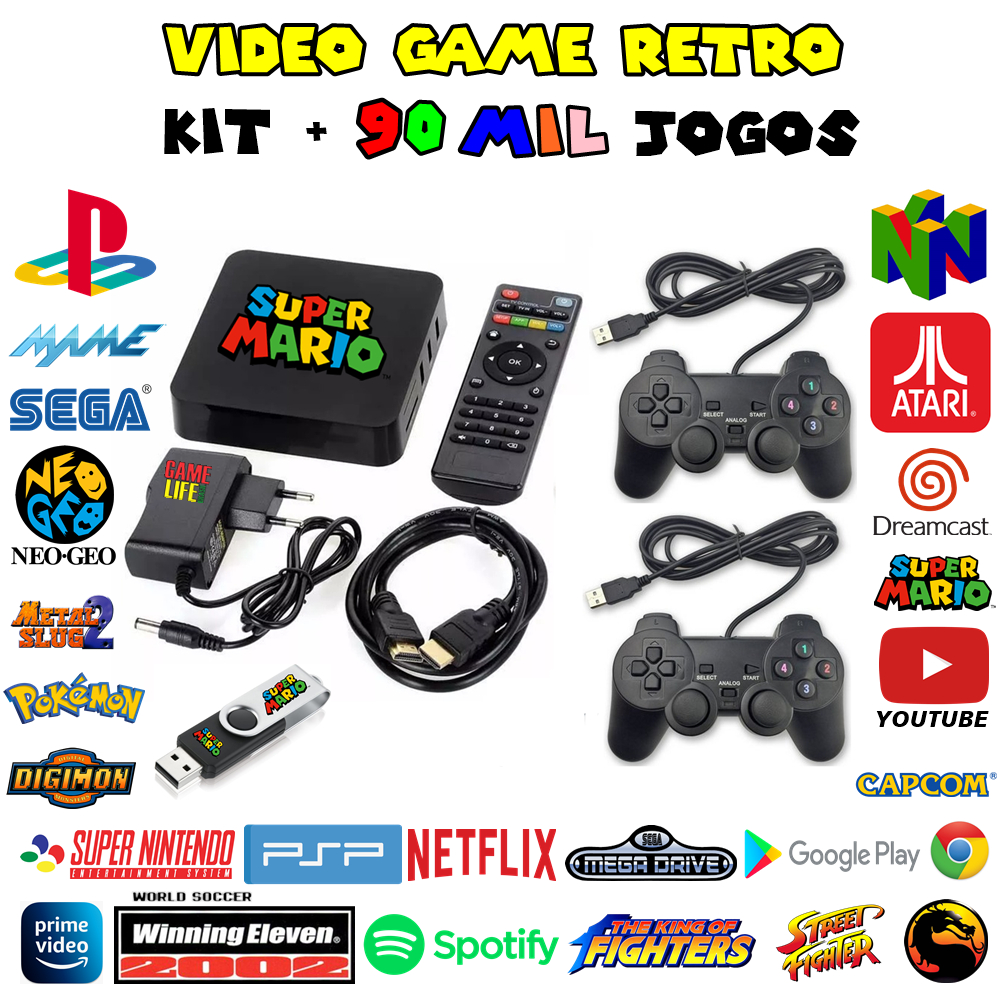 Video Game Box 90000 Jogos Classicos Retro + 2 Controles | Shopee Brasil