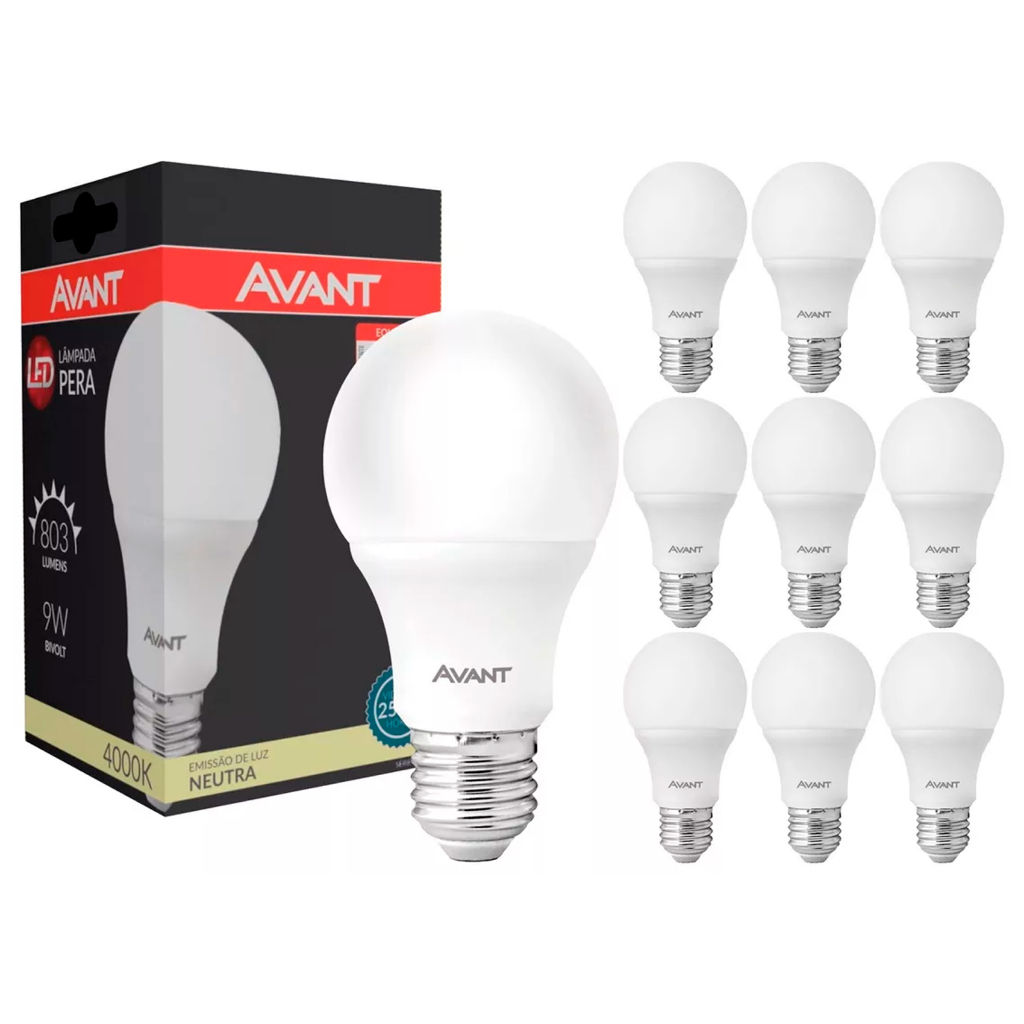 Kit 10 Lâmpada Led 9w Neutra Bulbo Soquete E27 Bivolt Casa Comércio | Shopee Brasil