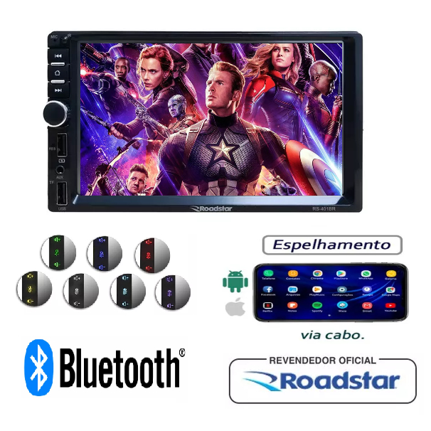 Central Multimídia 1Din Tela 7 Polegadas Bluetooth Usb Fm Controle Remoto Espelhamento Android ...