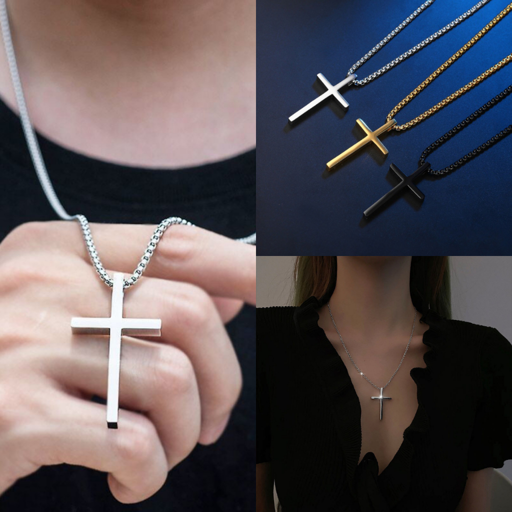 Corrente Colar Pingente Aço inoxidável Cruz (Cor: Prata/Dourado ...