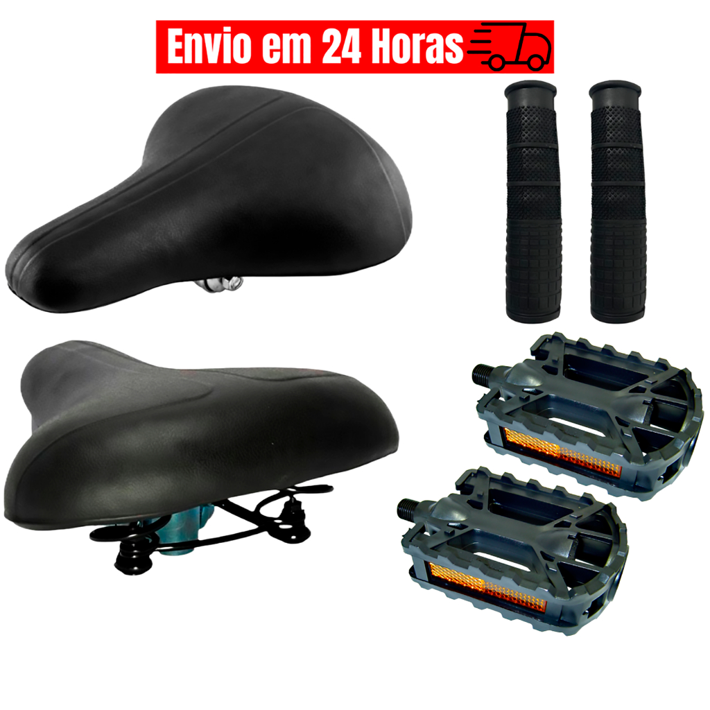 Kit Selim Banco Bike 2 Molas Confortavel + Par de Pedal Com Refletores ...