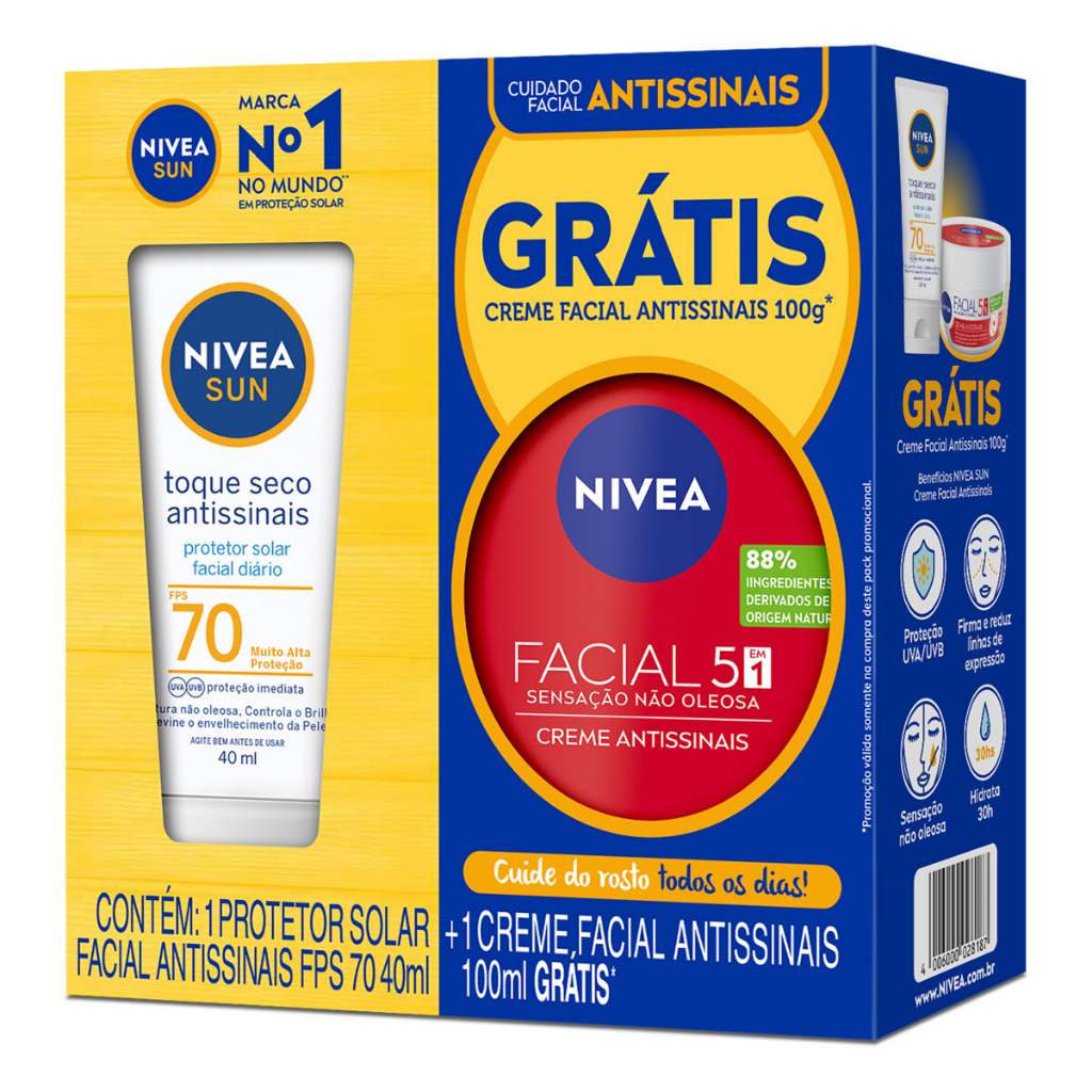Kit Nivea Sun Protetor Solar Antissinais FPS70 + Creme Facial ...