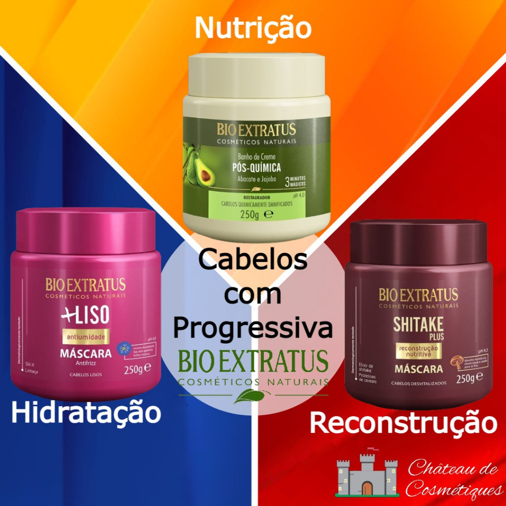 Cronograma Capilar Bio Extratus para Cabelos com Progressiva com 3 Máscaras de 250g cada ...
