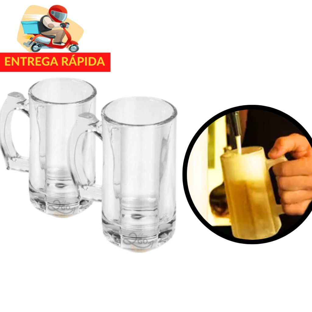 Kit 02 Copos de Chopp Vidro Temperado 390ml - Caneca Copo de Chopp Cerveja | Shopee Brasil