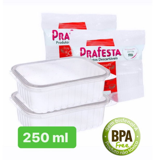 Kit 24 Unid. Pote Plastico Retangular Descartável PRAFESTA 250 / 350 / 500 / 750 / 1000ml ...