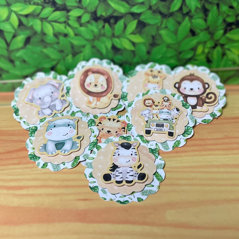 10 Aplique Toppers Tags Safari aquarelado Scrap 3D Faço Todos Temas ...