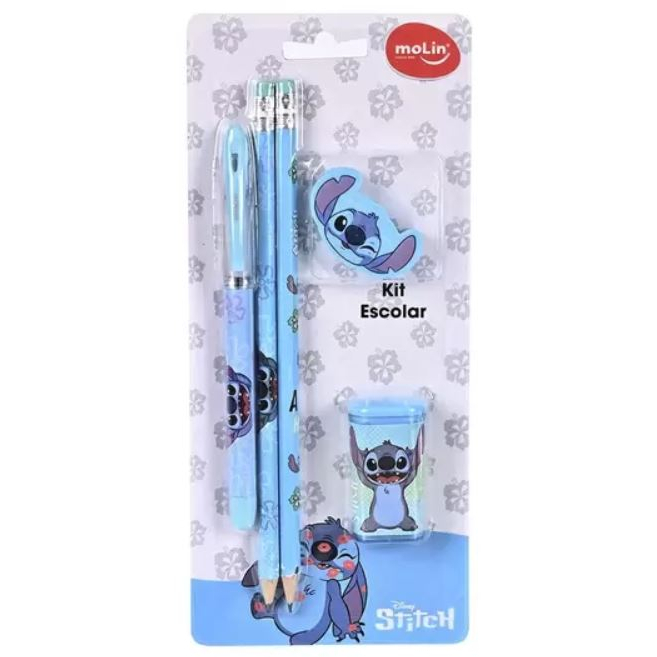 Kit Escolar Stitch 1 caneta, 2 lápis, 1 borracha e 1 apontador | Molin ...