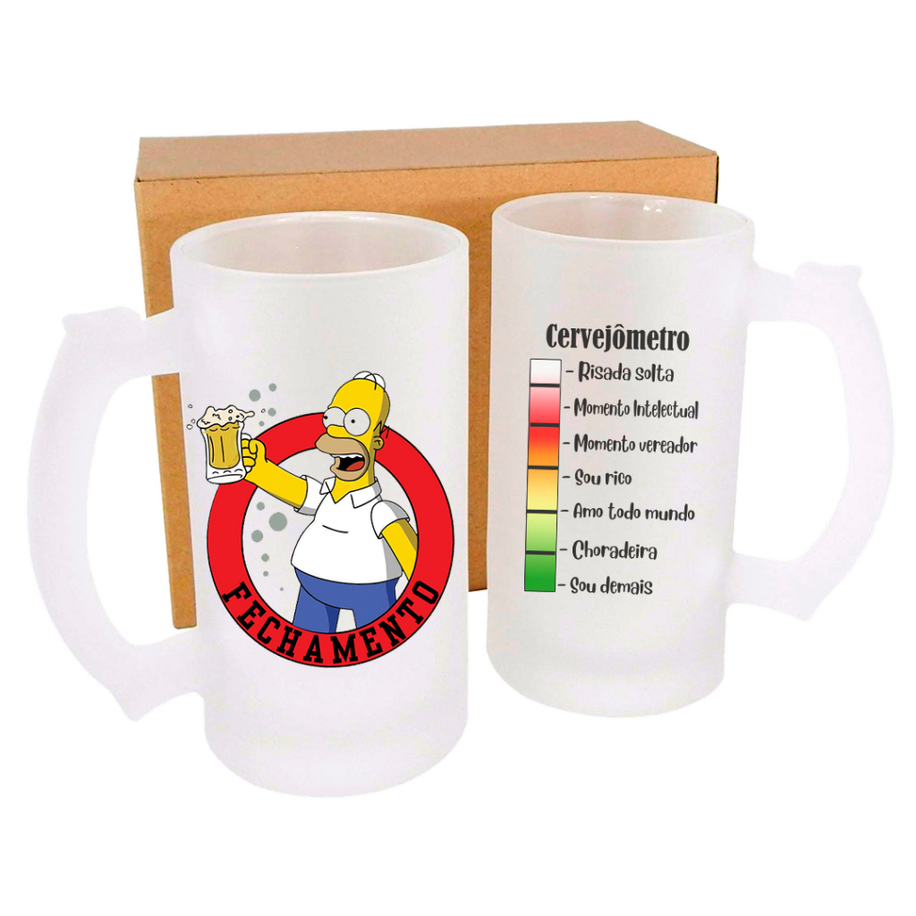 Caneca Chopp Cerveja de Vidro Jateado 475ml - Vários Modelos Homer Simpsons | Shopee Brasil