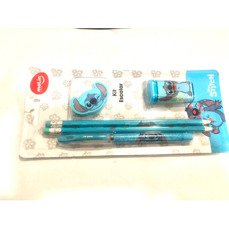 Kit Escolar Stitch 1 caneta, 2 lápis, 1 borracha e 1 apontador | Molin ...