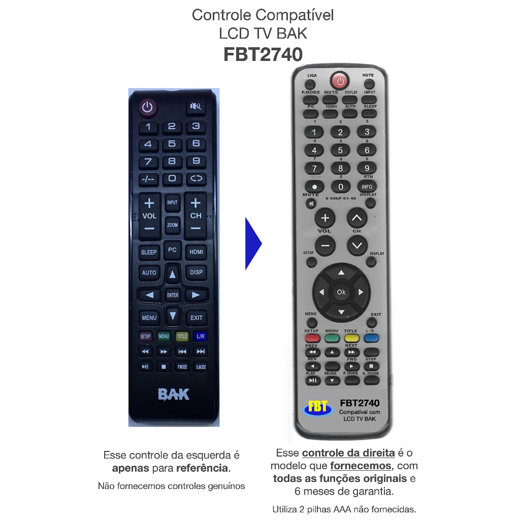 Controle Remoto Compatível BAK LCDTV FBT2740 | Shopee Brasil