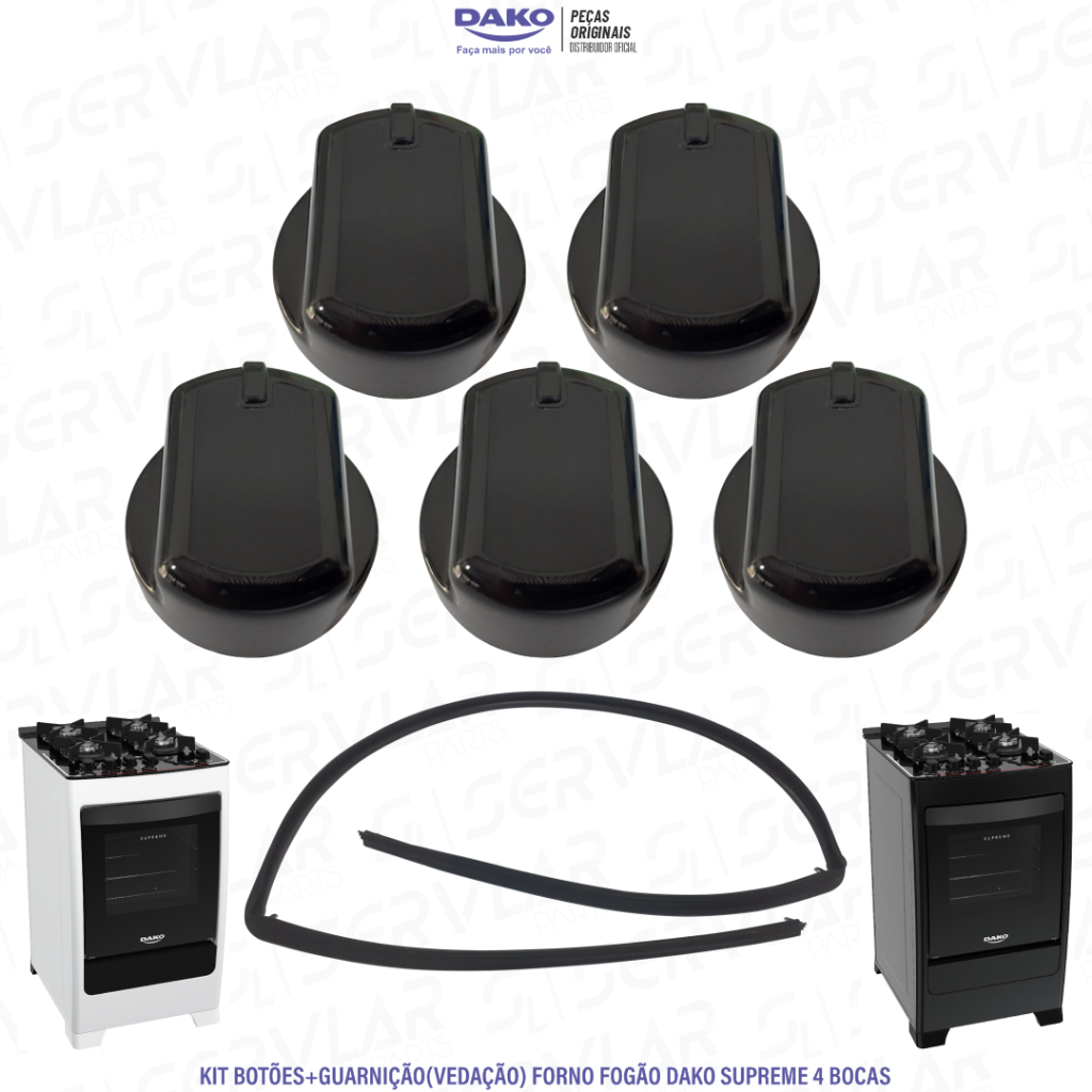 KIT C/ 5 BOTÕES MANÍPULOS+01 VEDAÇÃO(GUARNIÇÃO DO FORNO) PARA FOGÃO ...