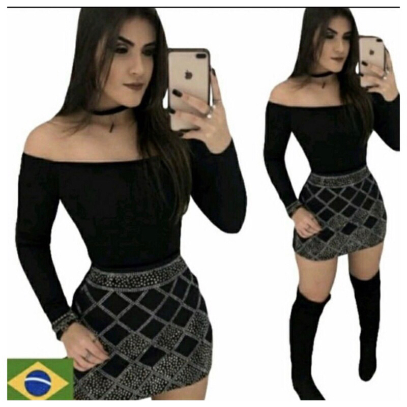 Saia curta feminina com pedrarias strass brilho cintura alta | Shopee ...