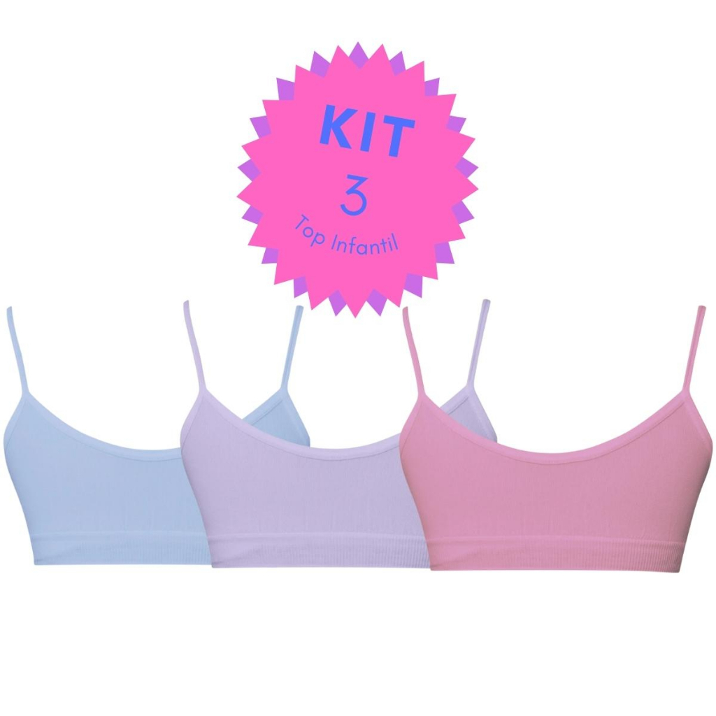Kit 3 Top Sutiã Básico Infantil Menina Sem Costura Alça Regulável Zee ...