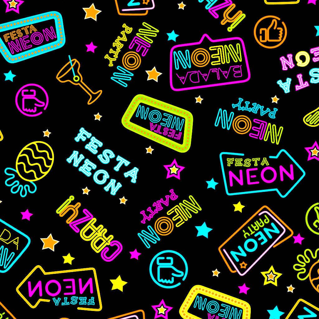 TNT Estampado Festa Neon 1,00m X 1,40m Brilha c/Luz Negra | Shopee Brasil