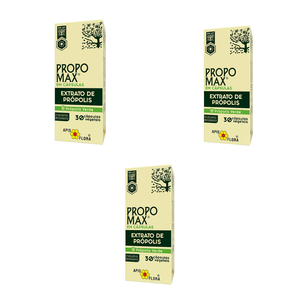 Extrato De Própolis Verde Propomax 30 Cápsulas Kit 3 Unidades Apis ...
