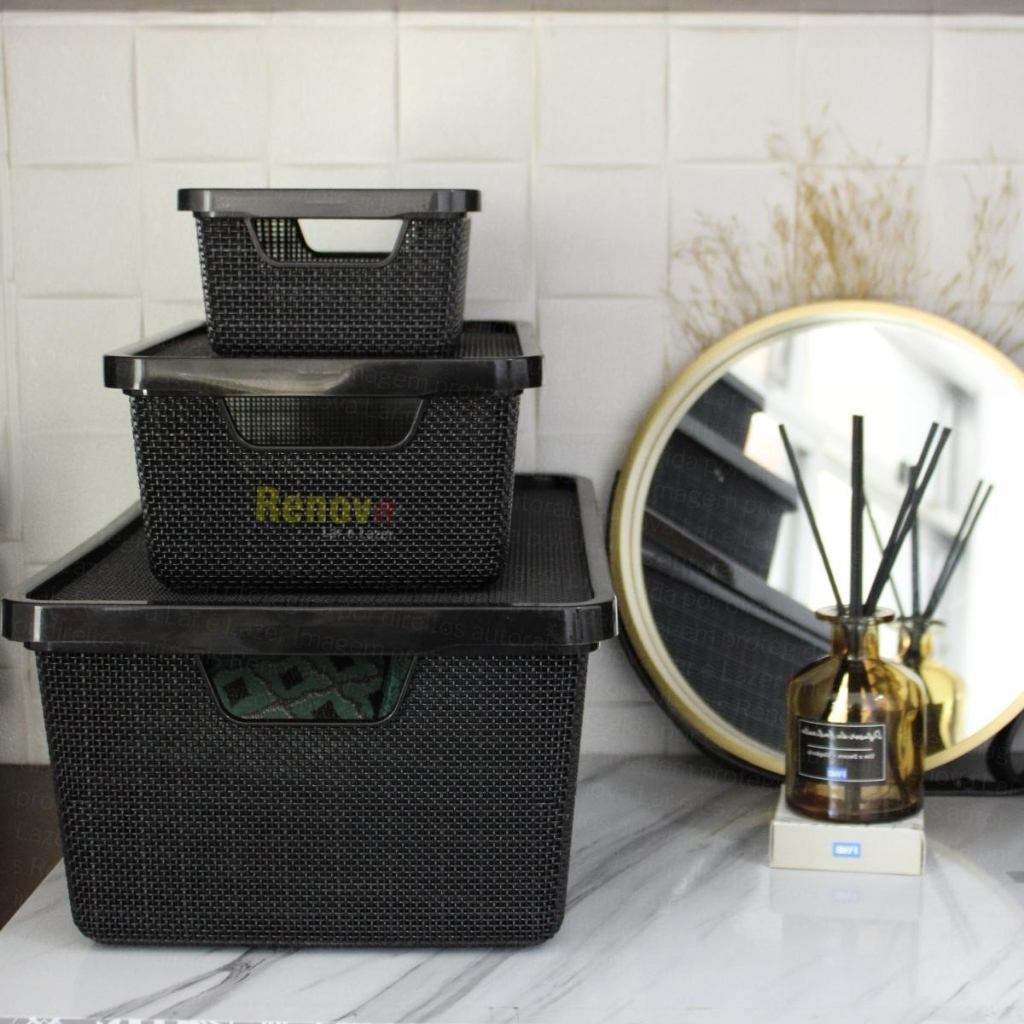 Conjunto Com 3 Cestos Caixa Organizadora Rattan Diversos Tamanhos ...