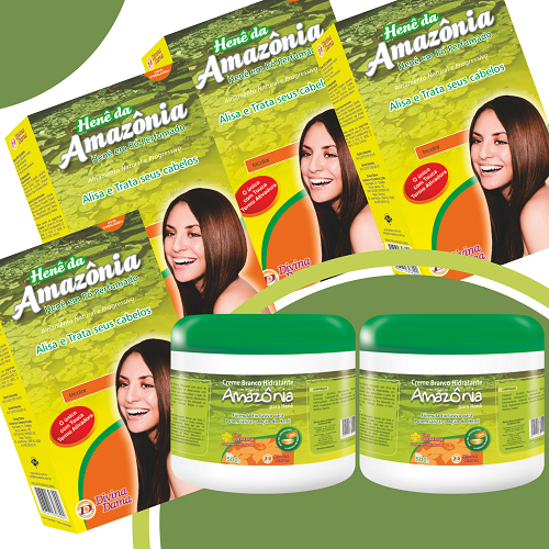 Hene Amazonia em Po Incolor 200gr + Creme Ativador - KIT C/4un Henê + 2 ...