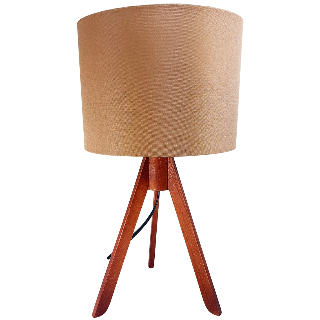 Abajur De Madeira Rustico Tripe Luminaria De Mesa Bivolt | Shopee Brasil