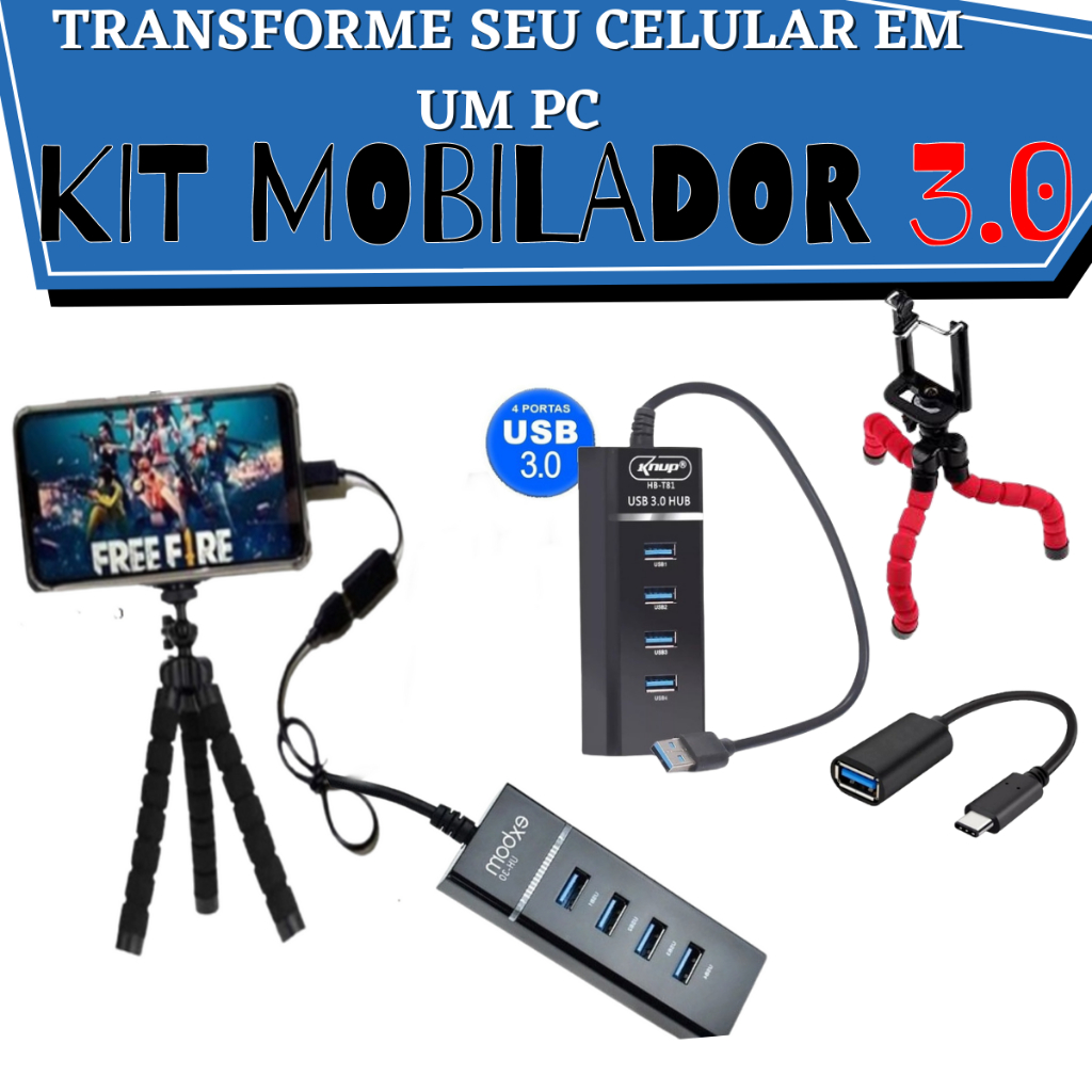 Kit Mobilador Original Hub 3.0 Usb 4 Portas + Adaptador Otg Celular ...