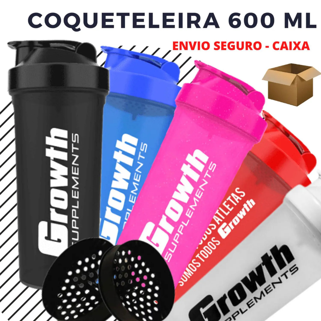 Coqueteleira Academia Garrafa Squeeze 600ml Shaker Varias cores - Growth | Shopee Brasil