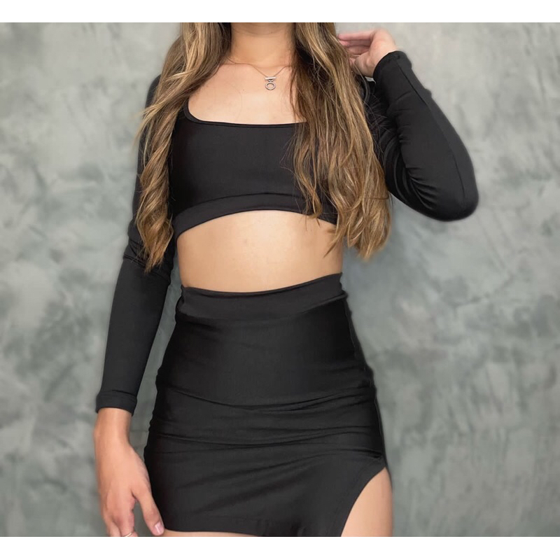 Conjunto/feminino saia e cropped/lua | Shopee Brasil