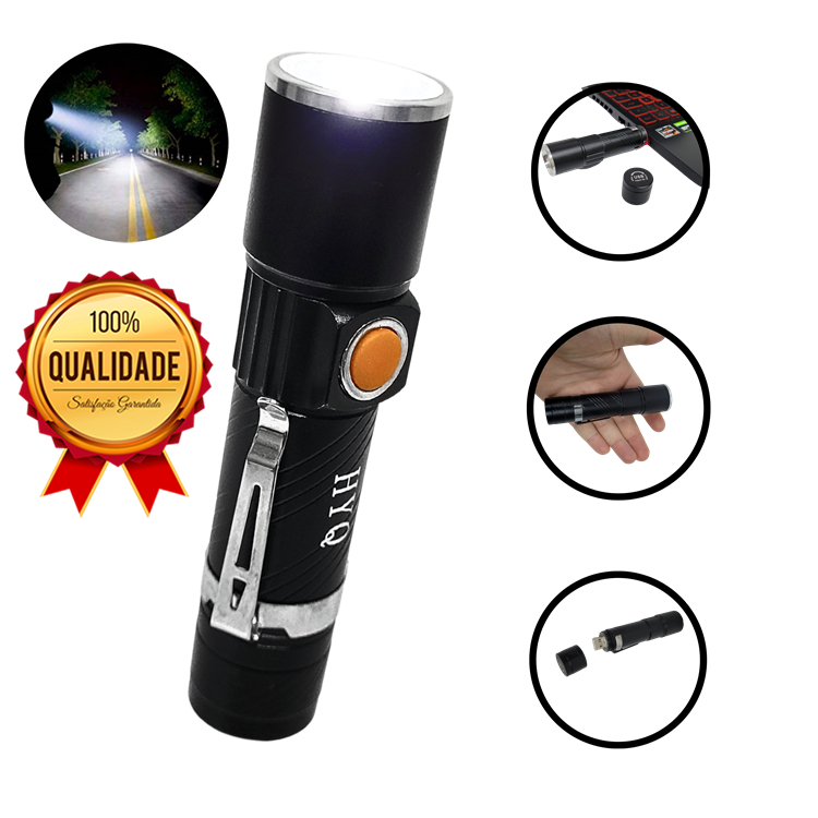 Mini Lanterna Tática Com Led E Zoom Recarregável Super Potente USB ...