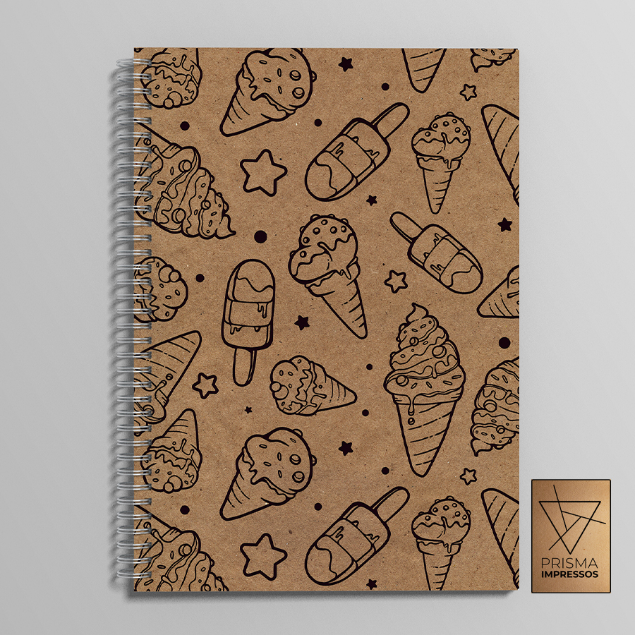 Caderno Universitário Escolar A4/A5/A6 Capa Kraft - 80, 100 ou 200 folhas 75g - Doodle Soverte ...