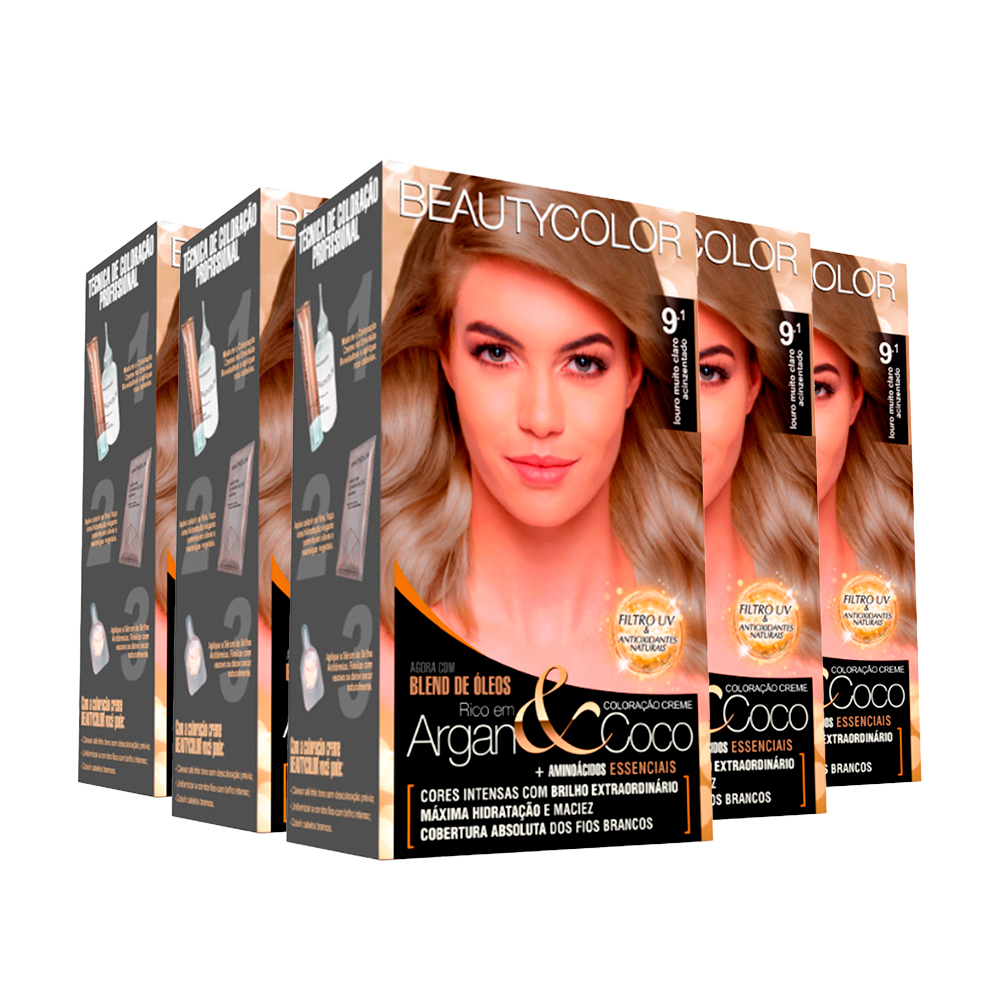 Tintura de Cabelo Beauty Color 9.1 Louro Muito Claro Acinzentado (Kit ...