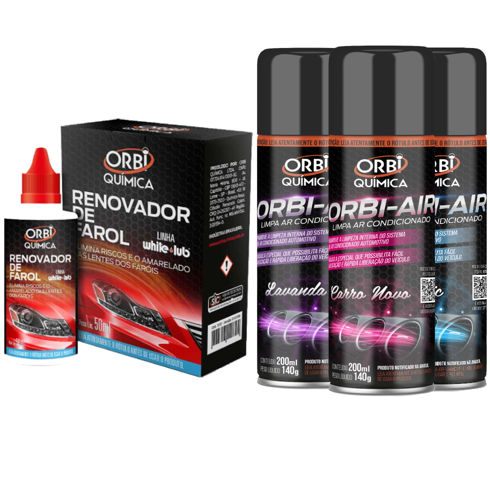 Kit Revitalizador de Farol Remove amarelado Elimina Riscos + Higienizador Limpa Ar Condicionado ...