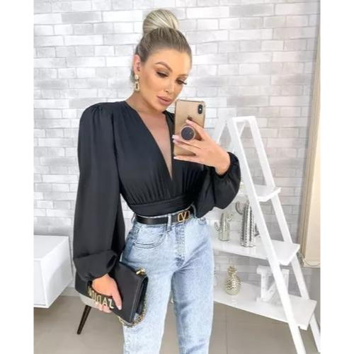 Body Feminino Bori Manga Longa Manga Bufante Roupa Feminina | Shopee Brasil