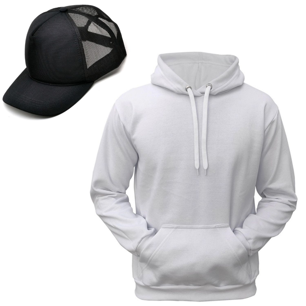 Moletom Liso Branco + Bone Unissex | Shopee Brasil