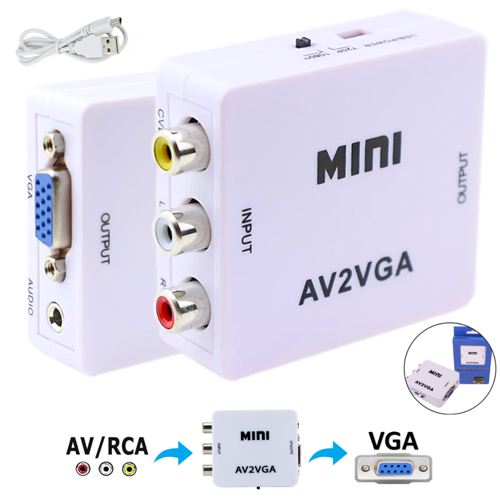 Adaptador Converte Entrada Rca Av Para Saída Vga Áudio Vídeo 1080p ...