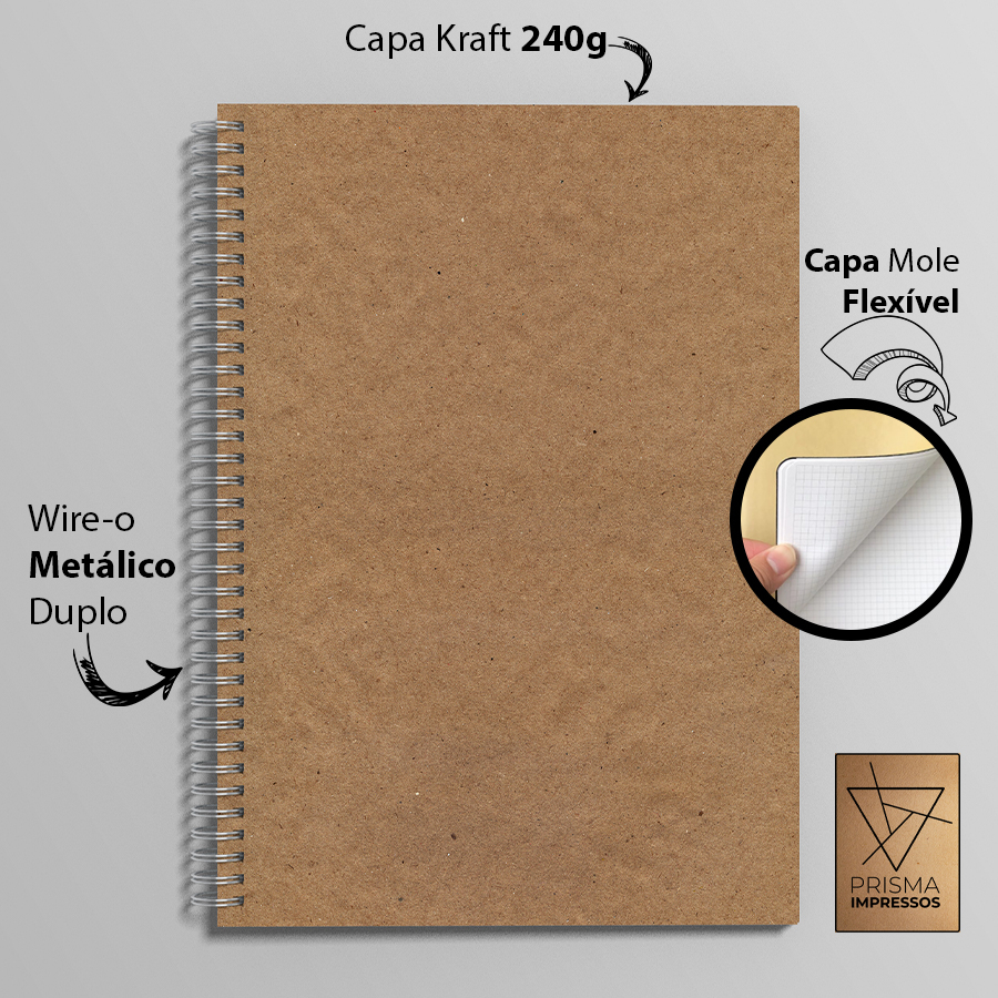 Caderno Universitário A4/A5/A6 Capa Mole Preta ou Kraft Wire-o - 200 ou 400 Páginas 75g | Shopee ...
