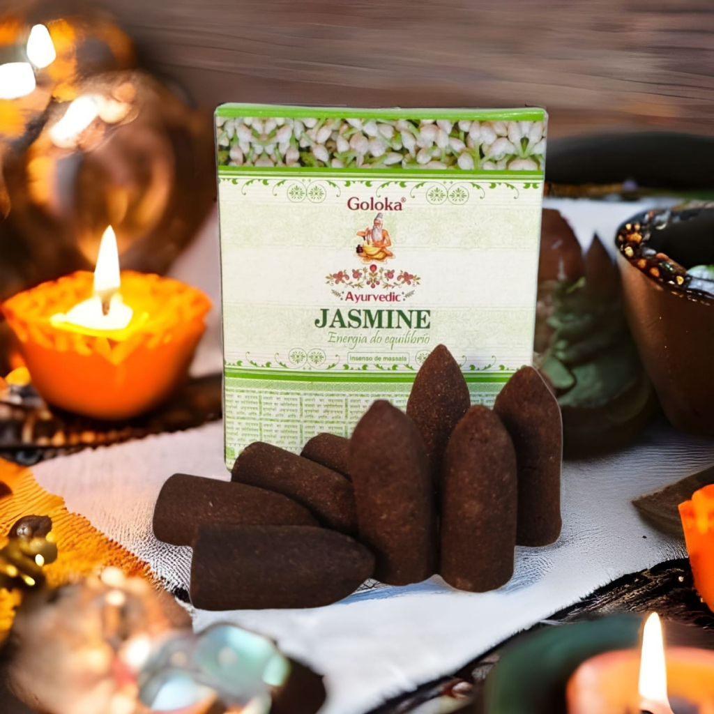 1 Caixa Com 10 Incenso Tipo Cone Galoka Jasmine Energia | Shopee Brasil