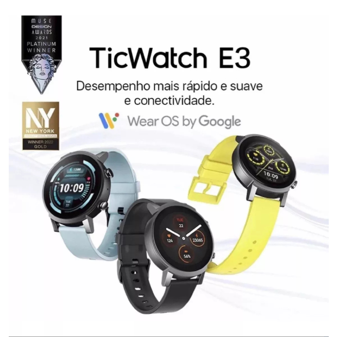 Smartwatch Ticwatch E3 GPS NFC Pagamentos 1GB Ram 8GB WIFI Spotify ...