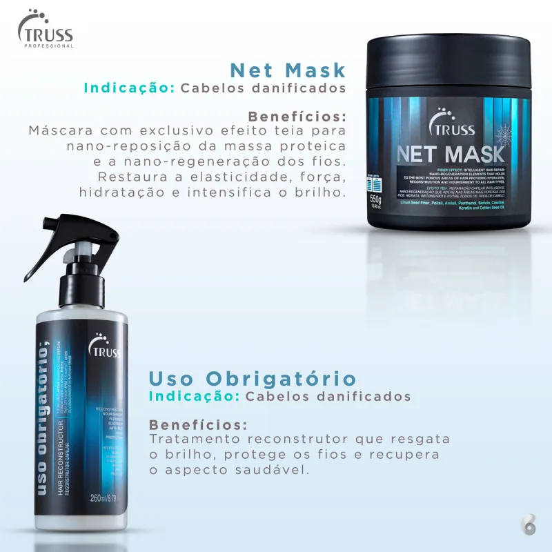 Truss Tratamento Capilar Uso Obrigatório 260ml + Máscara Truss Net Mask ...