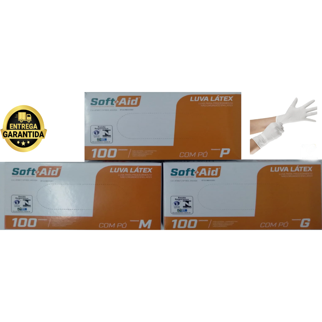 Kit 3 Cx Luva Látex Soft+aid Caixas 300 Unid / Tamanho P/ M / G ...