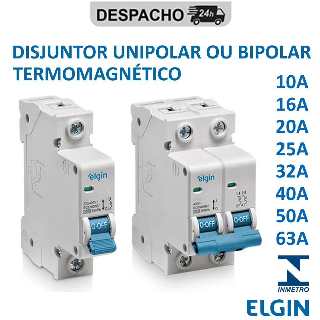 Disjuntor Unipolar Monopolar Bipolar 10A á 63A Termomagnético Elgin | Shopee Brasil