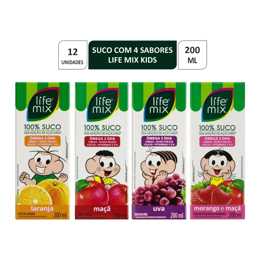 SUCO COM 4 SABORES FÓRMULA FUNCIONAL - LIFE MIX KIDS 200ML C/12 ...