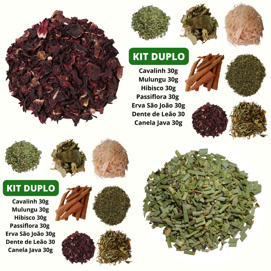 Kit Duplo Chá 7 Ervas Granel com Passiflora Dente de Leão Cavalinha ...
