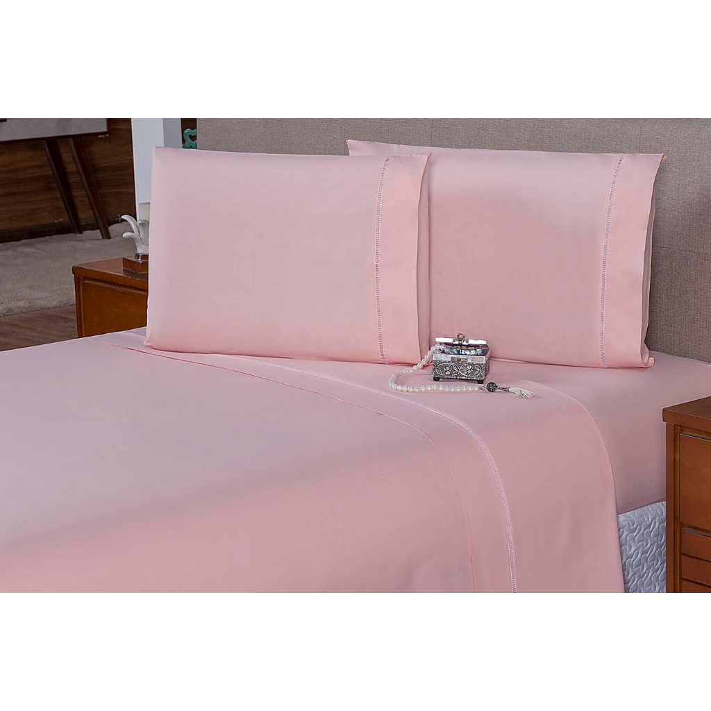 Jogo de Lençol Viúvo 3 Pçs Fronha e Vira c/ Ponto Palito Percal Flex ...