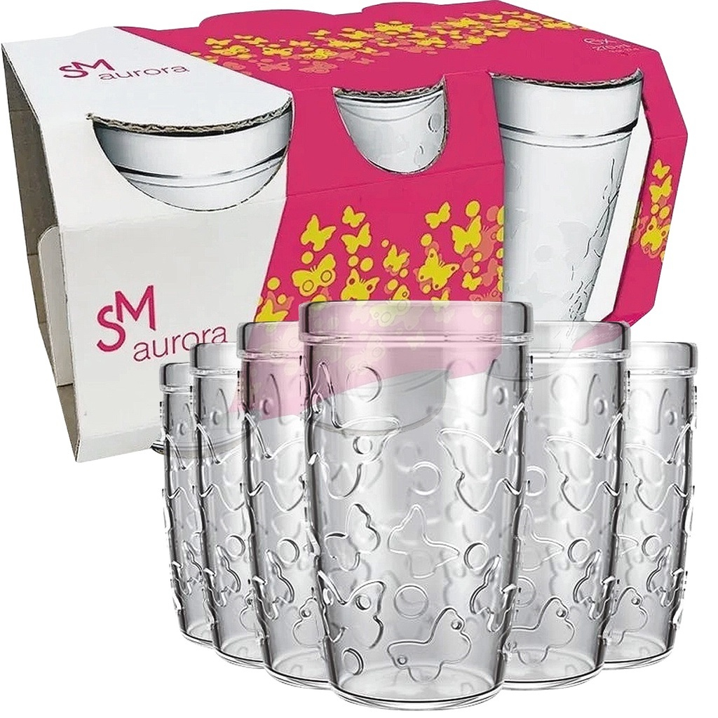 Conjunto C/ 6 Copos De Vidro Sm Aurora 270 ml - Nadir | Shopee Brasil