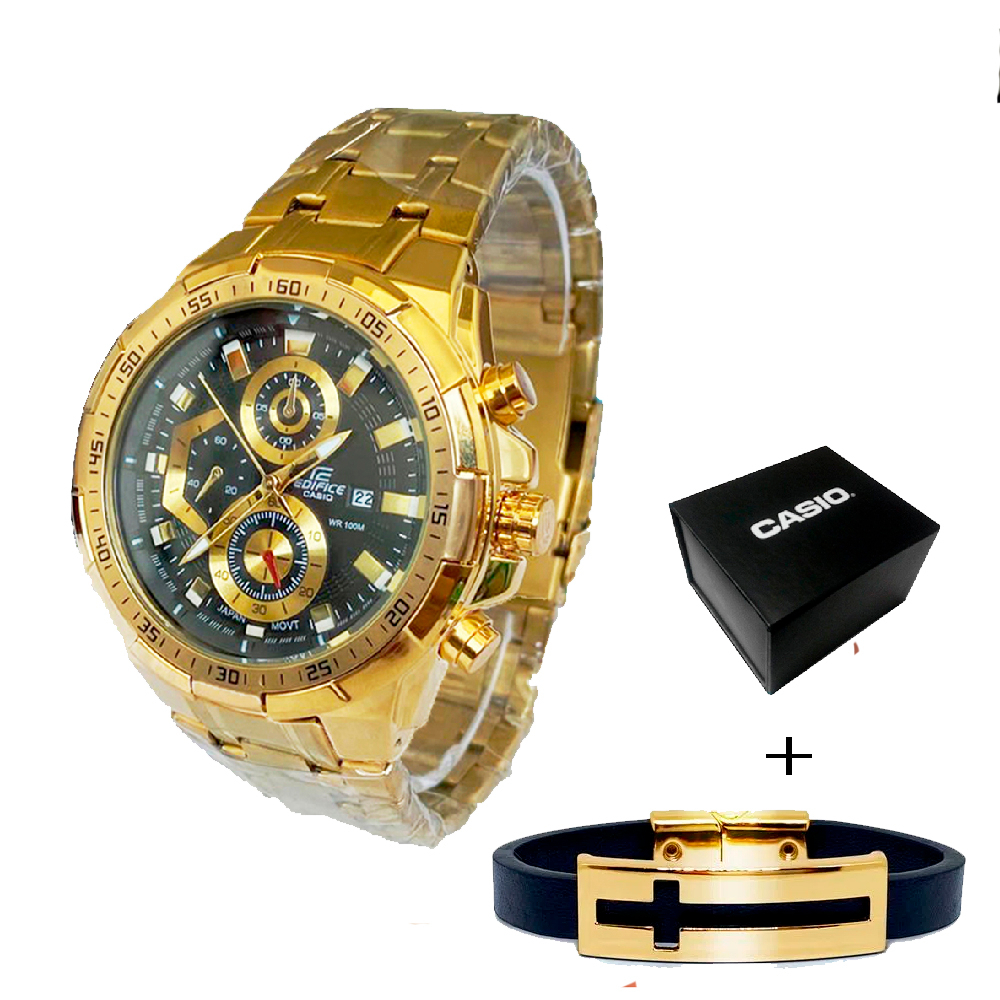 Relógio Casio Edifice EF-539 Com Corpo Dourado Preto Analógico diigital ...