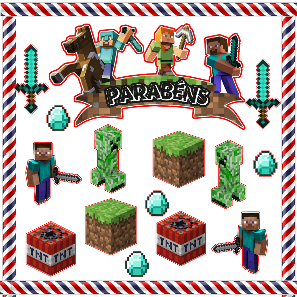 Topo de Bolo Minecraft / Topper Minecraft - Pronto para uso - Premium ...