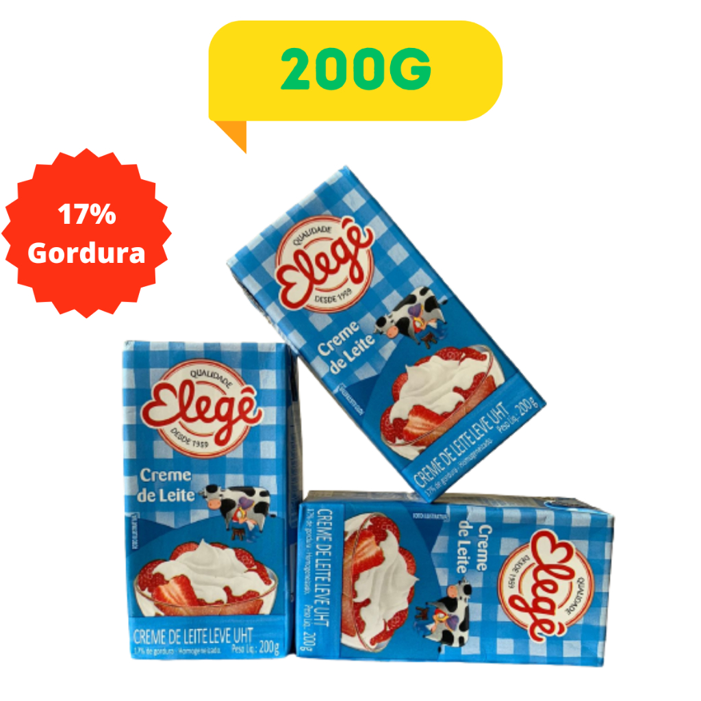 Creme de Leite Leve 17% gordura ELEGE 200g | Shopee Brasil
