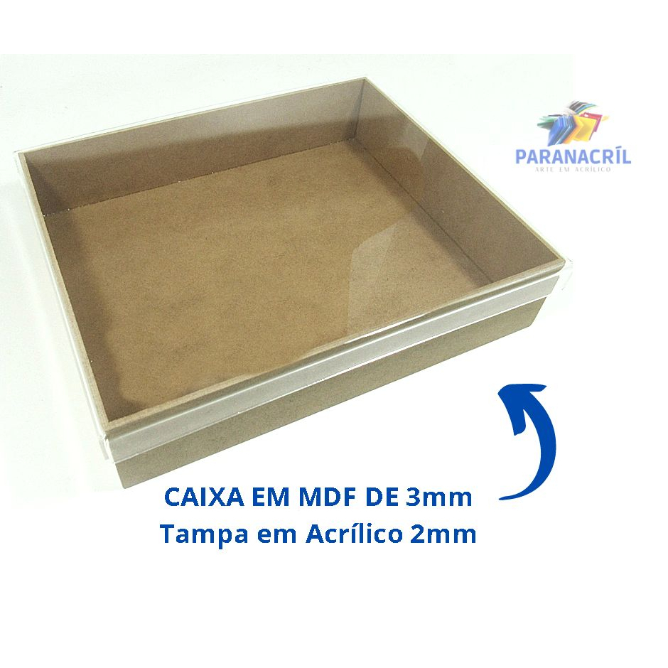 Caixa em MDF 22x32(A4) com Tampa(2cm borda) em Acrílico transparente ...