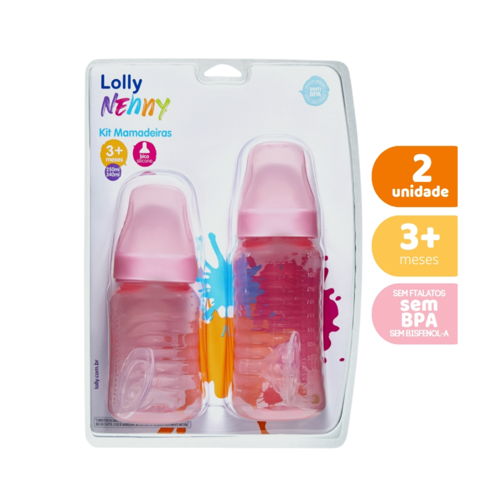 Kit De Mamadeiras Big Clean Lolly Bico Redondo 340ml + 250ml | Shopee Brasil