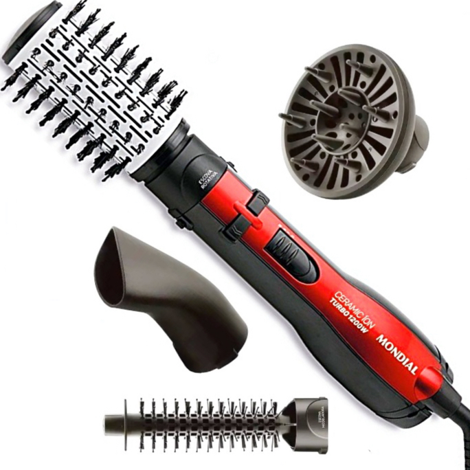Escova Rotativa De Cabelo Mondial ER-09 Alisadora Secadora DIfusor De ...