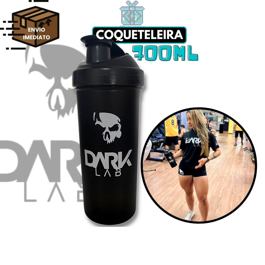 Coqueteleira Dark Lab, Academia 700ml Garrafinha Squezze Preta Caveira ...